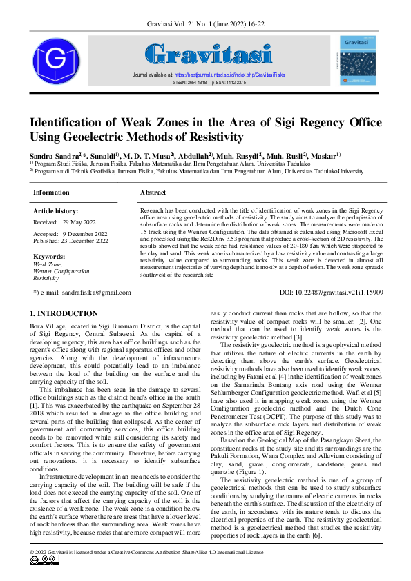 (PDF) Identification of Weak Zones in the Area of Sigi Regency Office ...