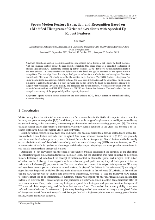 (PDF) Sports Motion Feature Extraction and Recognition Based on a ...