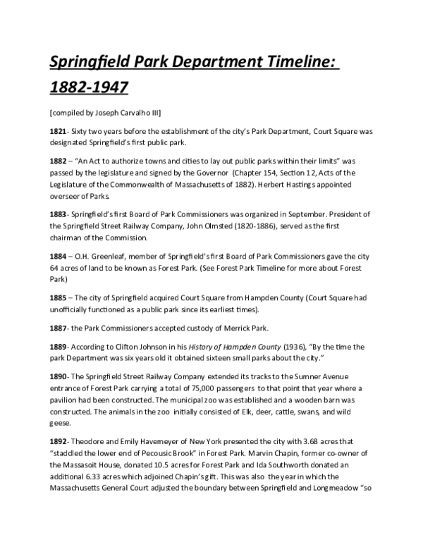 (DOC) Springfield (Ma) Parks Timeline