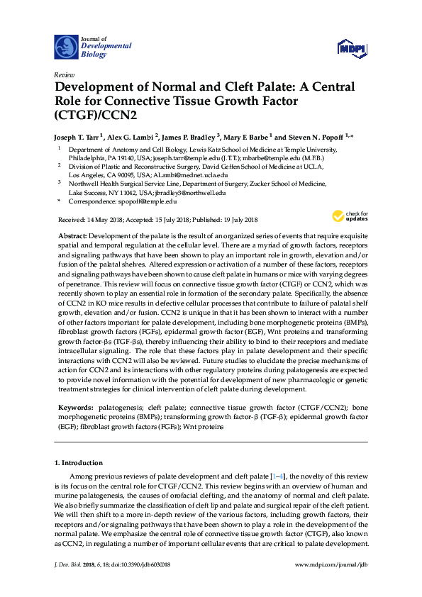 (PDF) Development of Normal and Cleft Palate: A Central Role for Connective Tissue Growth Factor ...