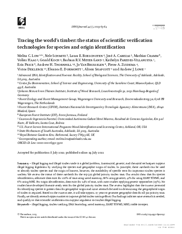 (PDF) Tracing the world’s timber: the status of scientific verification technologies for species ...