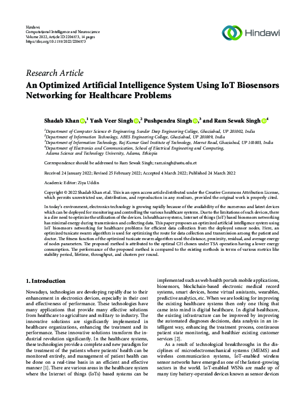 (PDF) An Optimized Artificial Intelligence System Using IoT Biosensors ...