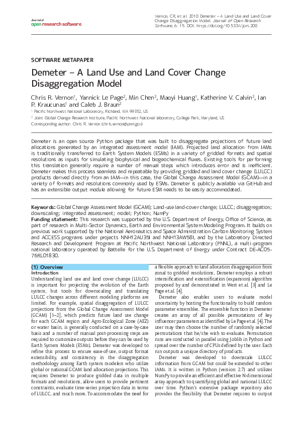 (PDF) Demeter – A Land Use and Land Cover Change Disaggregation Model