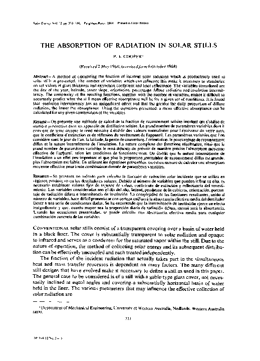 (PDF) The absorption of radiation in solar stills