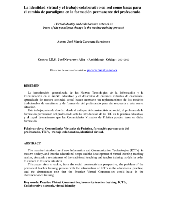 (PDF) La identidad virtual y el trabajo colaborativo en red como bases para el cambio de ...