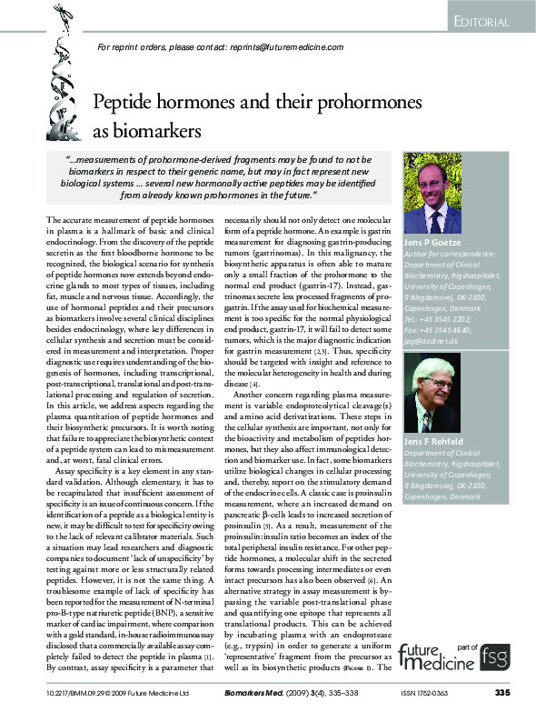 (PDF) Peptide hormones and their prohormones as biomarkers