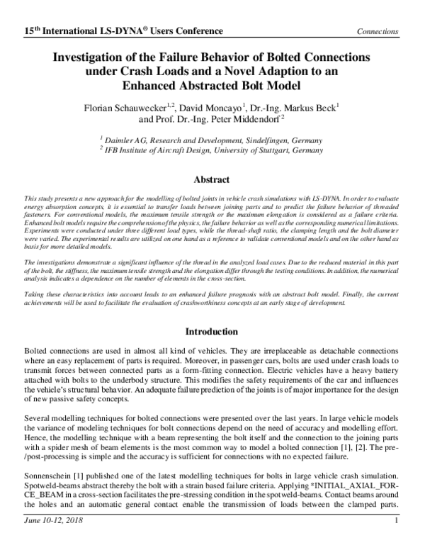 (PDF) Investigation of the Failure Behavior of Bolted Connections under ...