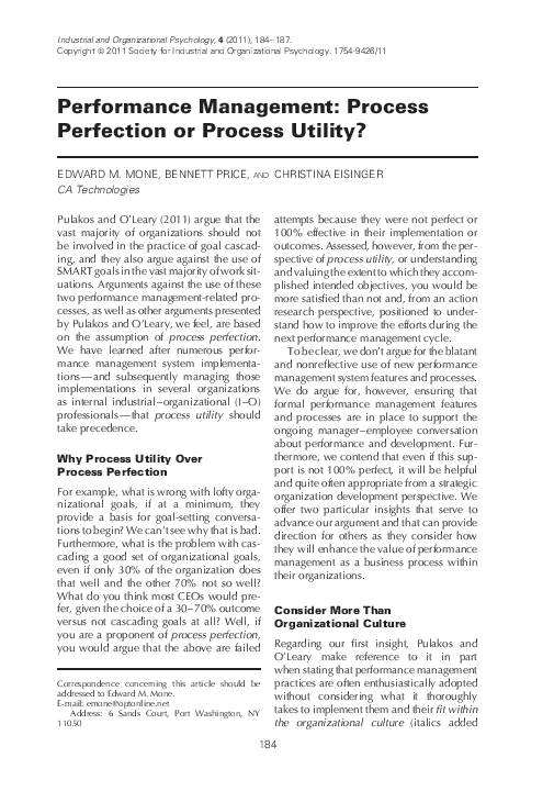 (PDF) Performance Management: Process Perfection or Process Utility?