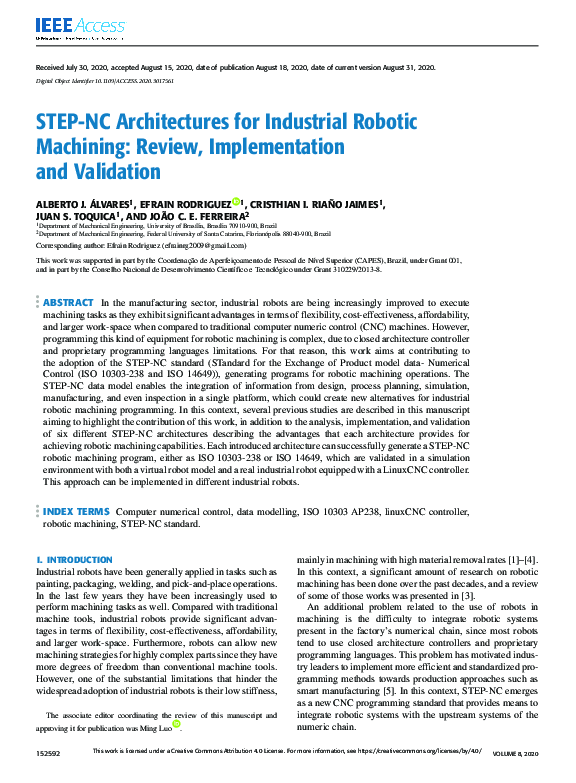 (PDF) STEP-NC Architectures for Industrial Robotic Machining: Review, Implementation and Validation