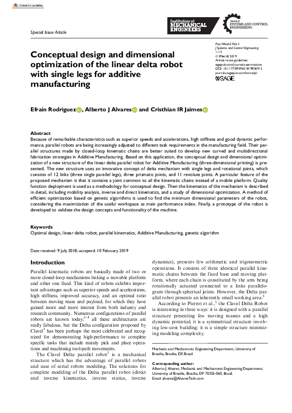 (PDF) Conceptual design and dimensional optimization of the linear delta robot with single legs ...