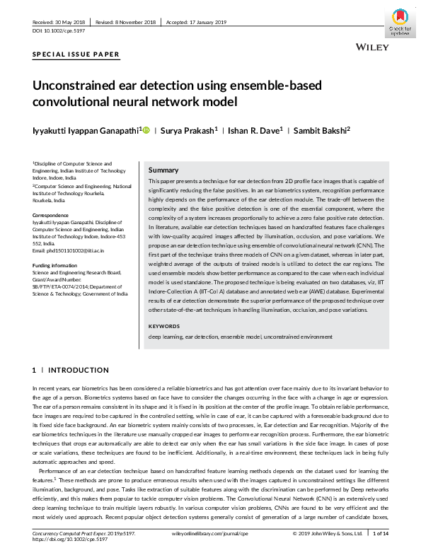 (PDF) Unconstrained ear detection using ensemble‐based convolutional neural network model