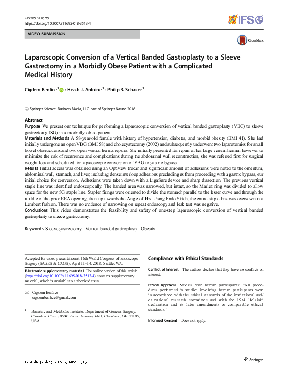 (PDF) Laparoscopic Conversion of Vertical Banded Gastroplasty (Mason ...