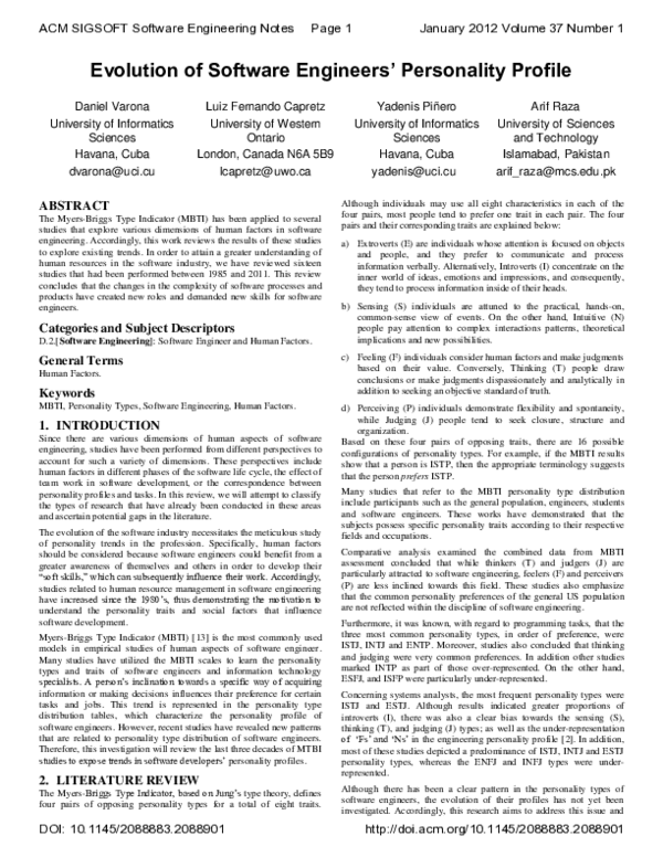(PDF) Evolution of software engineers' personality profile