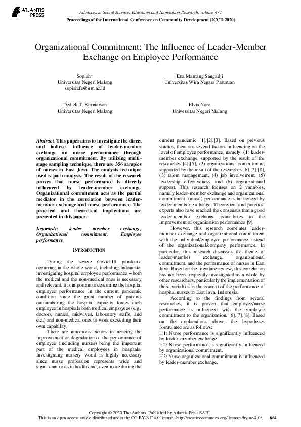 (PDF) Organizational Commitment: The Influence of Leader-Member Exchange on Employee Performance ...