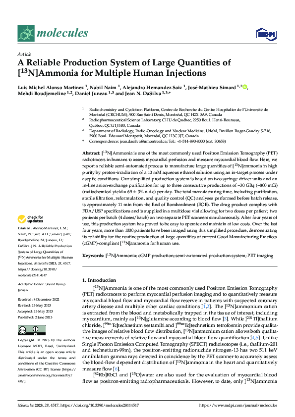 (PDF) A Reliable Production System of Large Quantities of [13N]Ammonia ...