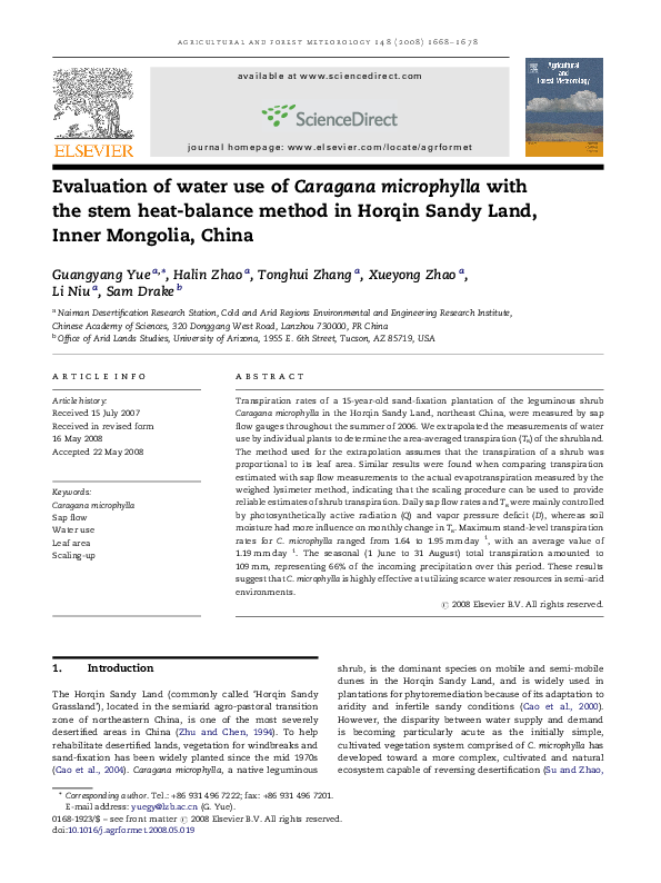 (PDF) Evaluation of water use of Caragana microphylla with the stem ...