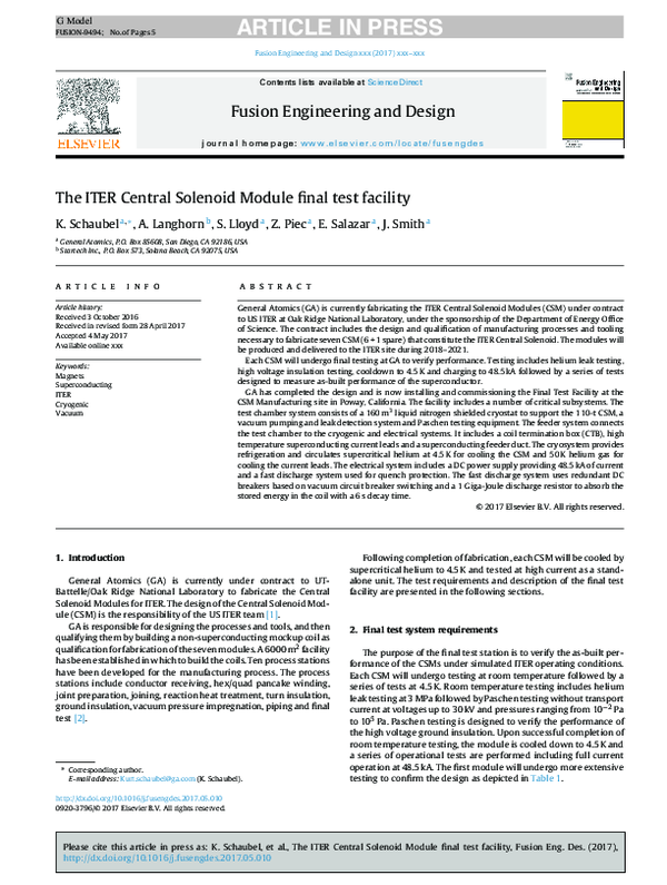 Pdf The Iter Central Solenoid Module Final Test Facility Erica Salazar