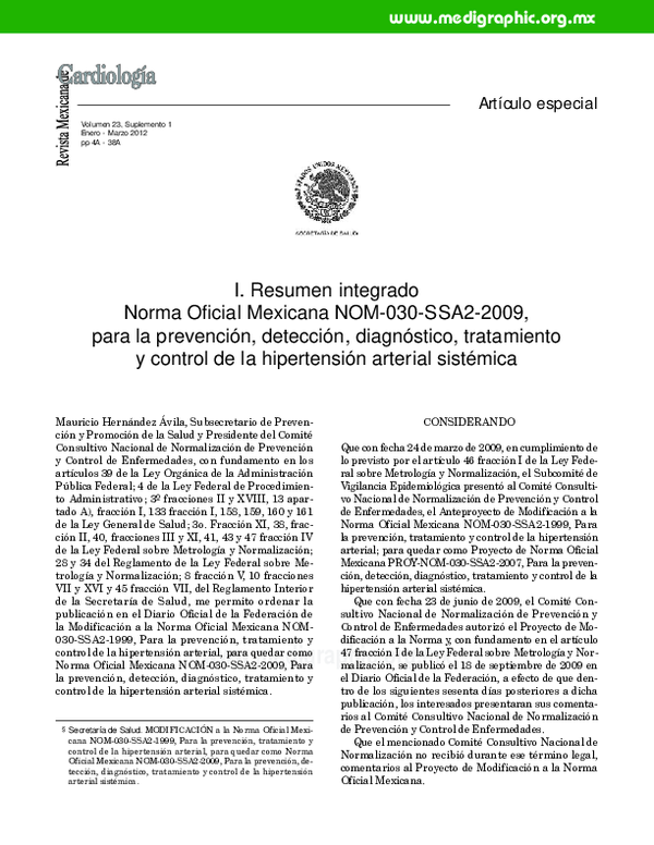 (PDF) Resumen integrado Norma Oficial Mexicana NOM-030-SSA2-2009, para la prevención, detección ...