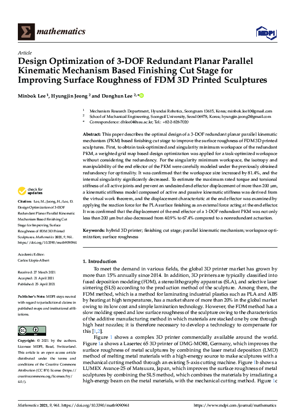 (PDF) Design Optimization of 3-DOF Redundant Planar Parallel Kinematic Mechanism Based Finishing ...