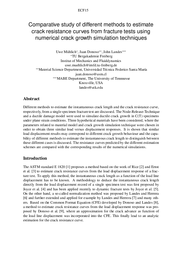 (PDF) Comparative study of different methods to estimate crack resistance curves from fracture ...