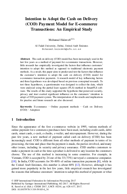 (PDF) Intention to Adopt the Cash on Delivery (COD) Payment Model for E-commerce Transactions ...