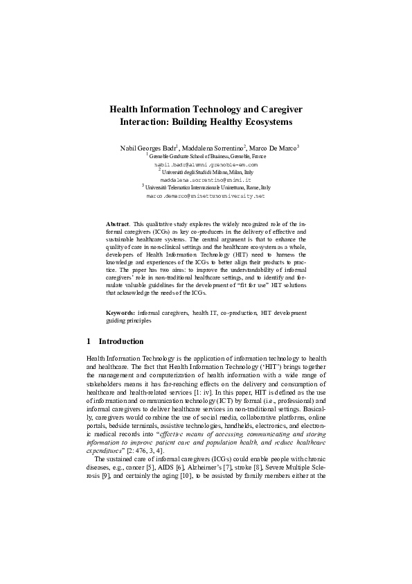 (PDF) Health Information Technology and Caregiver Interaction: Building ...