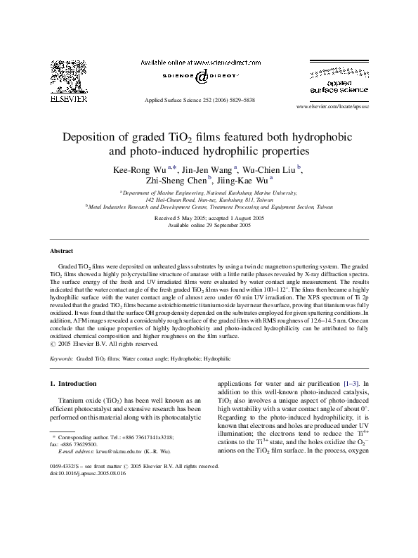 (PDF) Deposition of graded TiO2 films featured both hydrophobic and ...