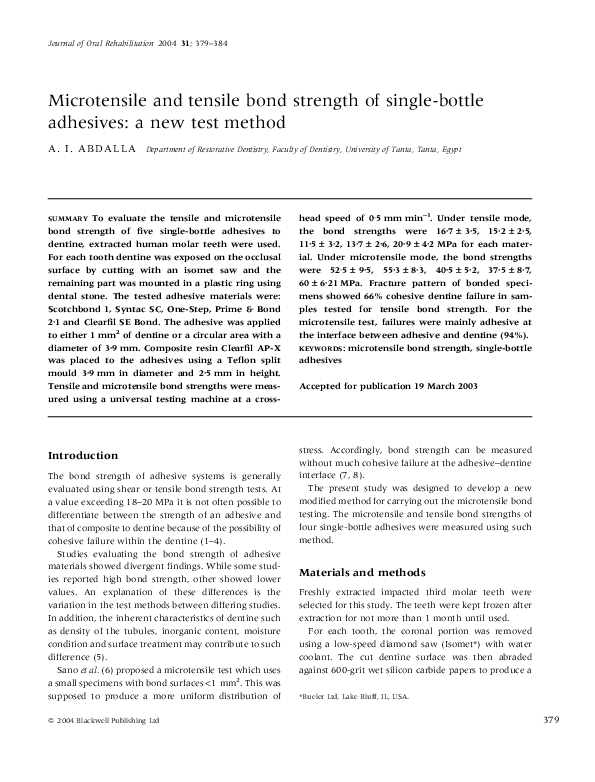 (PDF) Microtensile and tensile bond strength of single-bottle adhesives ...