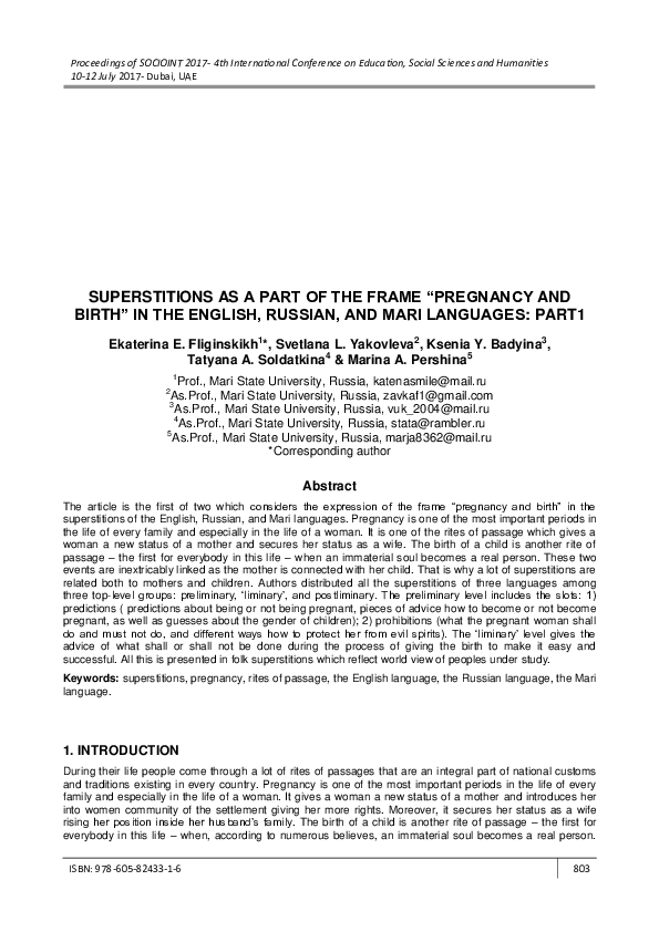 (PDF) Superstitions as part of the frame “pregnancy and birth” in the ...