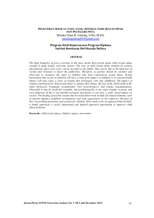 (PDF) Pelecehan Seksual Pada Anak: Ditinjau Dari Segi Dampak Dan Pecegahannya