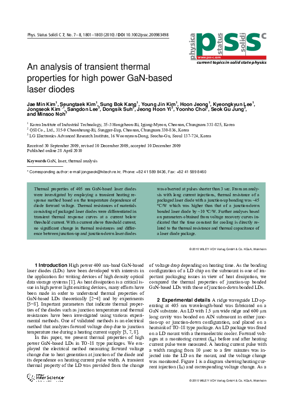 (PDF) An analysis of transient thermal properties for high power GaN ...