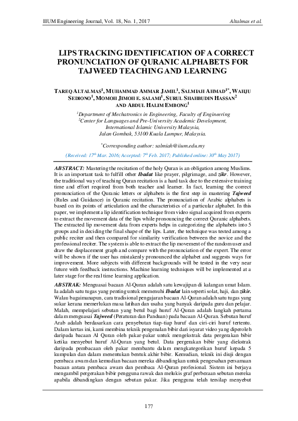 (PDF) Lips tracking identification of a correct pronunciation of ...