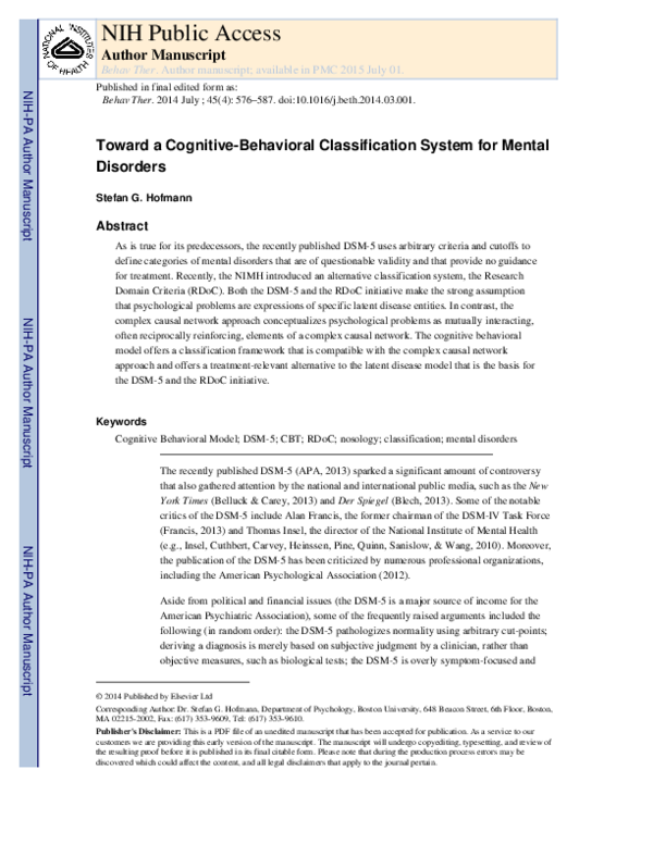 (PDF) Toward a Cognitive-Behavioral Classification System for Mental ...