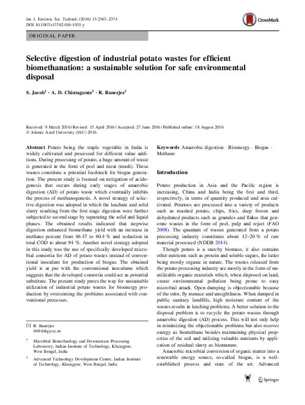 (PDF) Selective digestion of industrial potato wastes for efficient ...