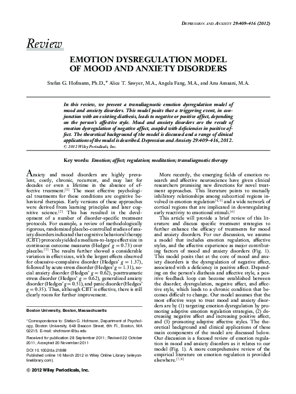 (PDF) Emotion Dysregulation Model of Mood and Anxiety Disorders
