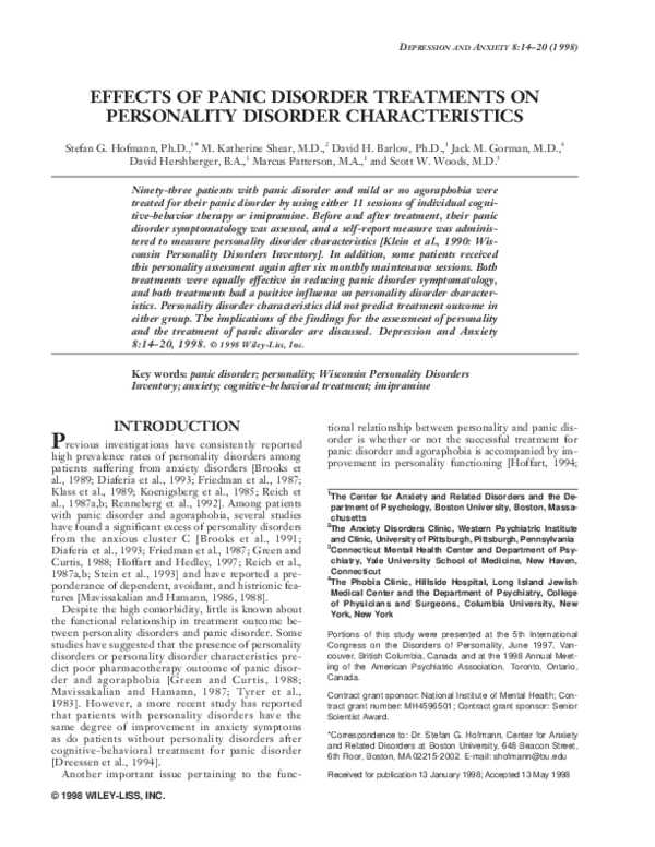 (PDF) Effects of panic disorder treatments on personality disorder ...