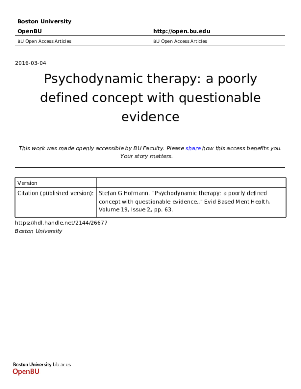 (PDF) Psychodynamic therapy: a poorly defined concept with questionable ...