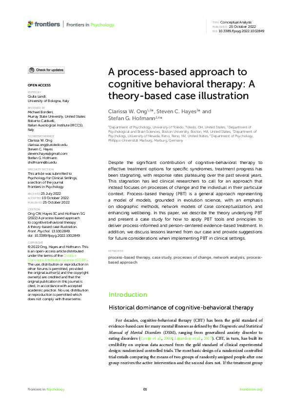 (PDF) A process-based approach to cognitive behavioral therapy: A ...