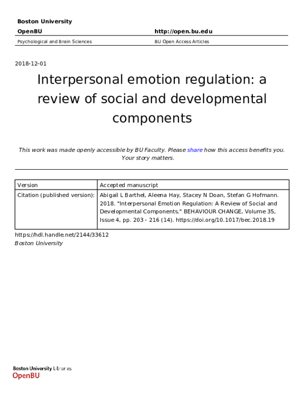 (PDF) Interpersonal Emotion Regulation: A Review of Social and ...