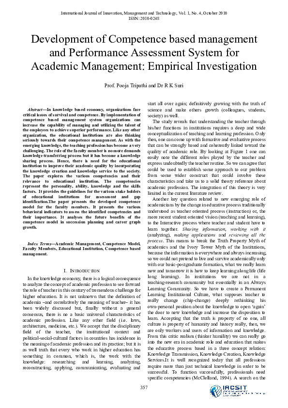 (PDF) Development of Competence based management and Performance Assessment System for Academic ...
