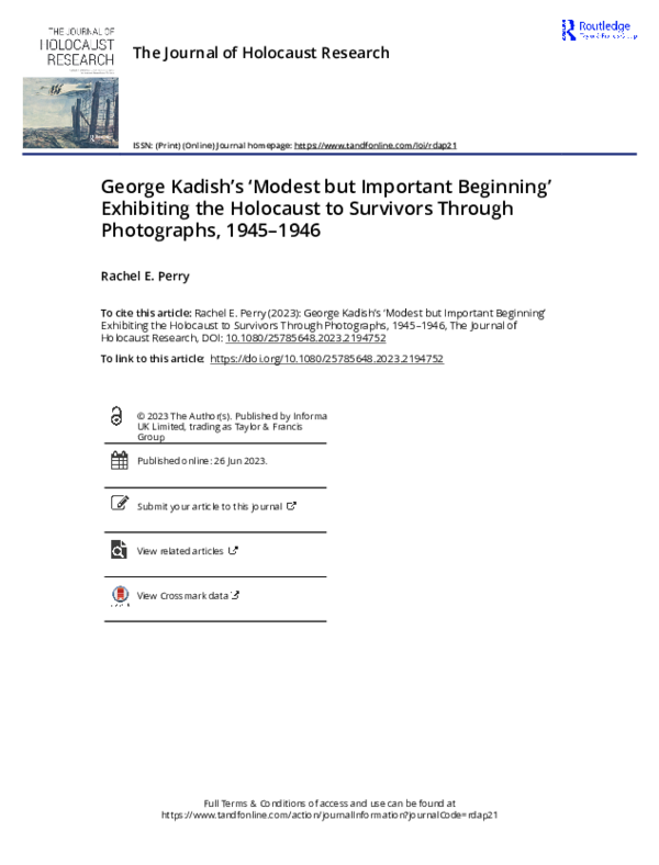(PDF) George Kadish’s ‘Modest but Important Beginning’ Exhibiting the ...