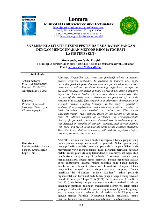 (PDF) Analisis Kualitatif Residu Pestisida Pada Bahan Pangan Dengan ...