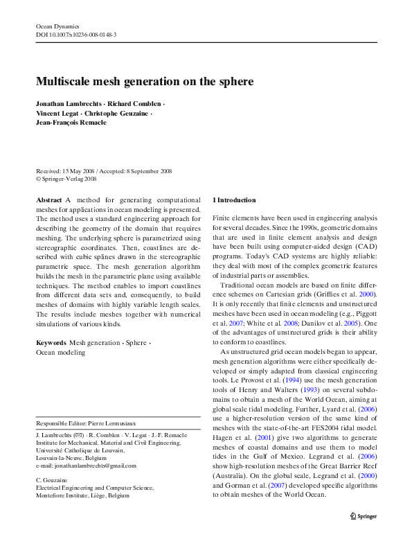 (PDF) Multiscale mesh generation on the sphere | jean-francois Remacle ...