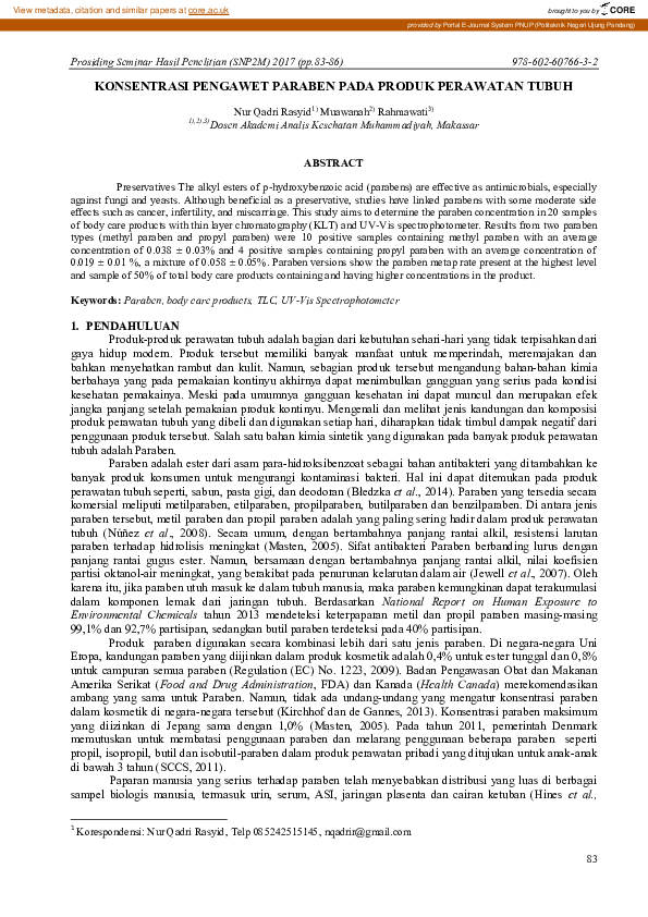 (PDF) Konsentrasi Pengawet Paraben Pada Produk Perawatan Tubuh