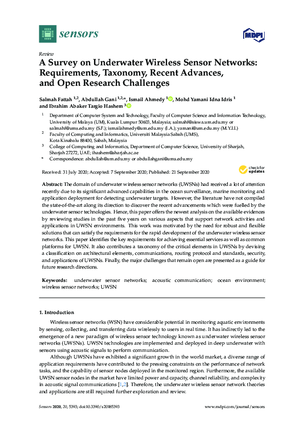 Pdf A Survey On Underwater Wireless Sensor Networks And Applications