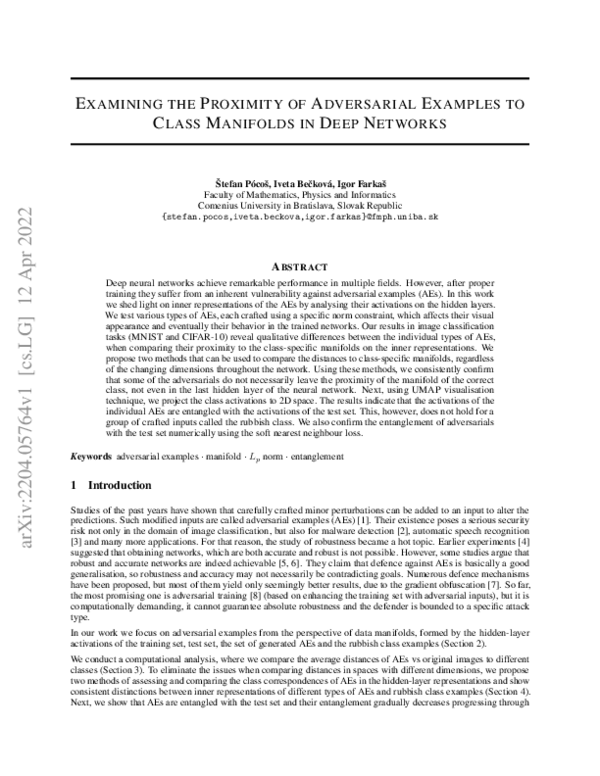 (PDF) Examining the Proximity of Adversarial Examples to Class Manifolds in Deep Networks
