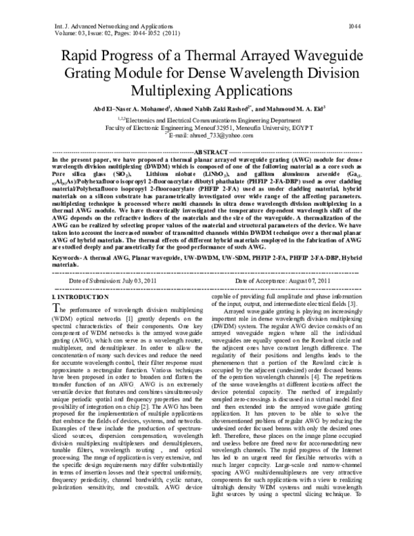 (PDF) Rapid Progress of a Thermal Arrayed Waveguide Grating Module for Dense Wavelength Division ...