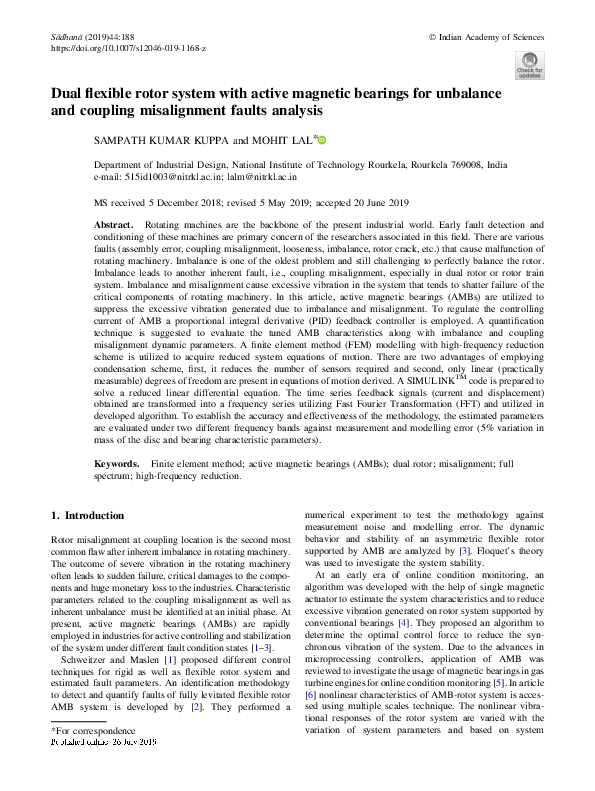 (PDF) Dual flexible rotor system with active magnetic bearings for unbalance and coupling ...