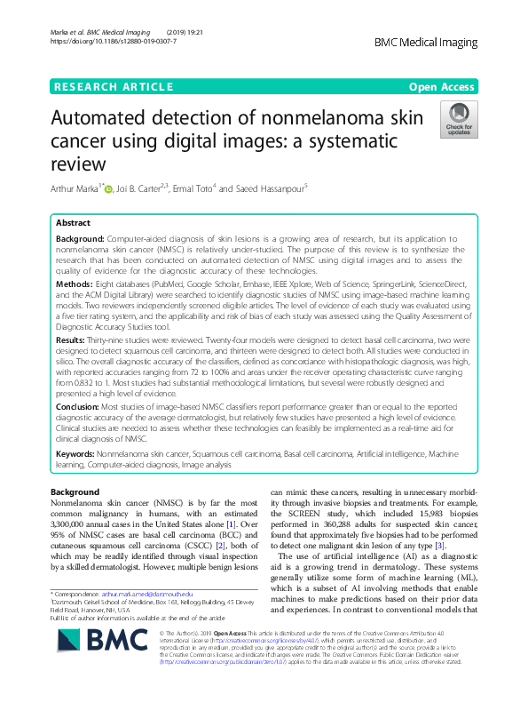 (PDF) Automated detection of nonmelanoma skin cancer using digital images: a systematic review