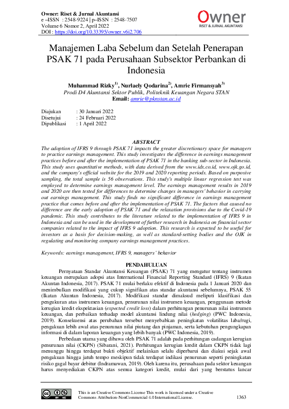 (PDF) Manajemen Laba Sebelum dan Setelah Penerapan PSAK 71 pada ...